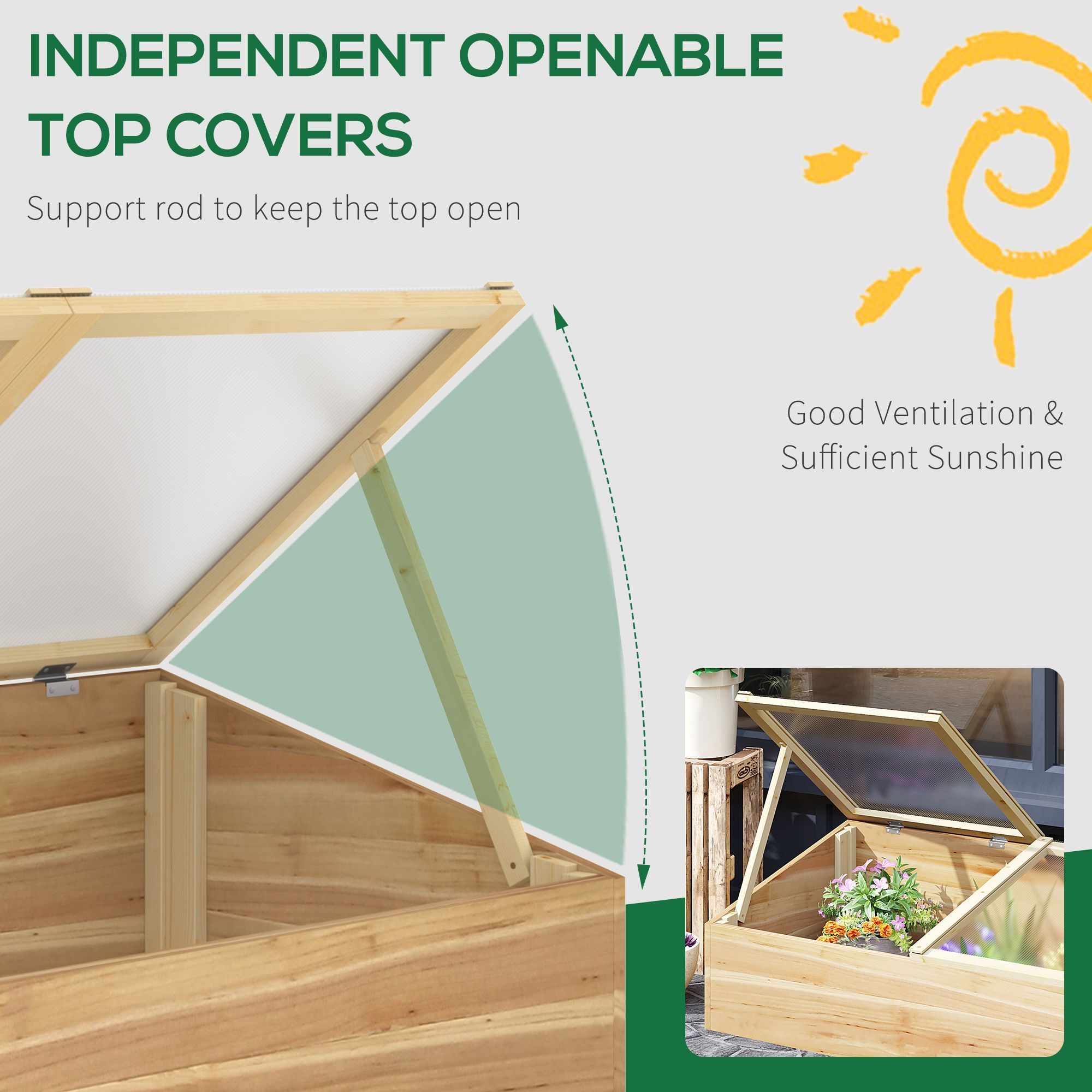 Outsunny Wooden Cold Frame Greenhouse Garden Polycarbonate Grow House
