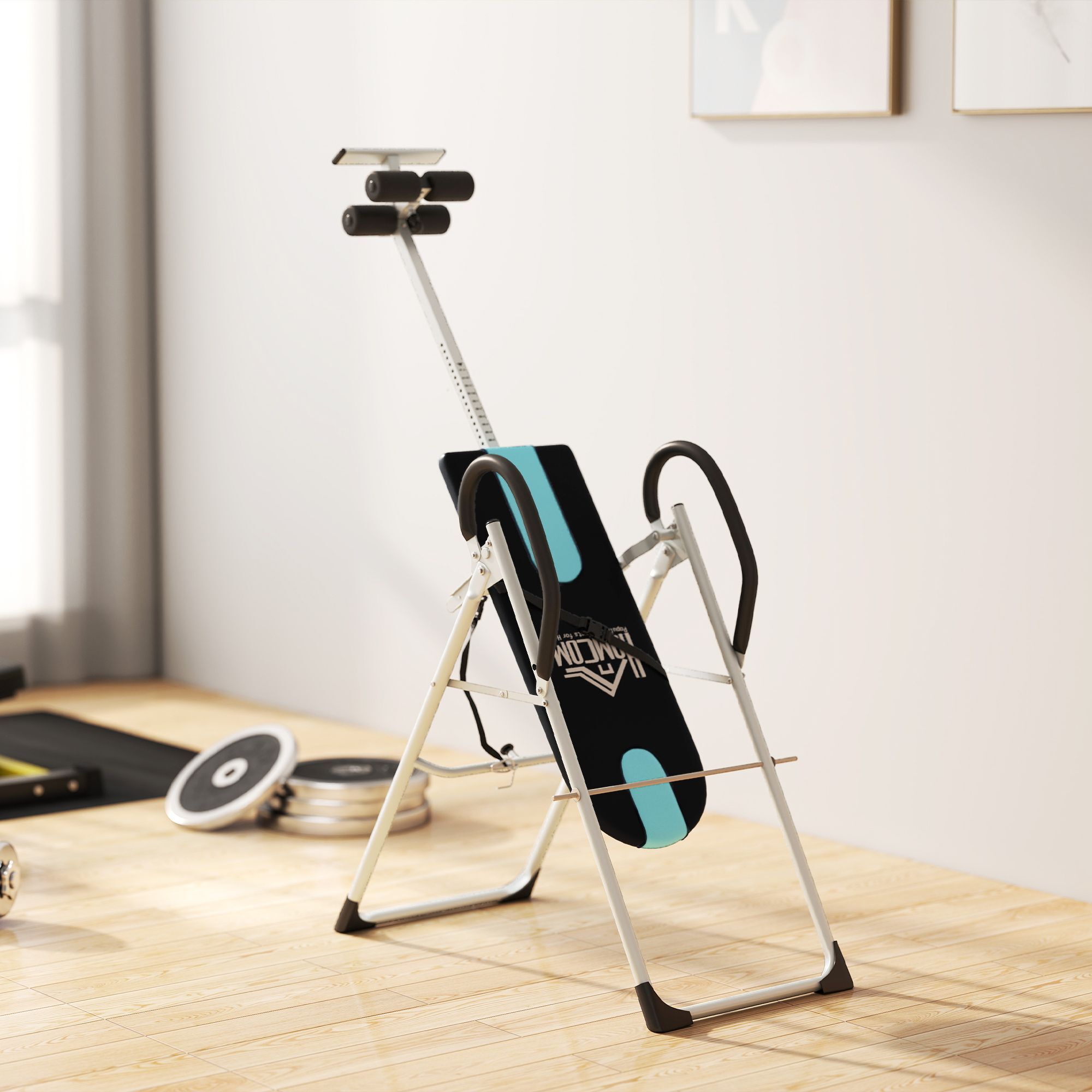 Homcom Foldable Gravity Inversion Table Back Therapy Home Fitness Bench ...