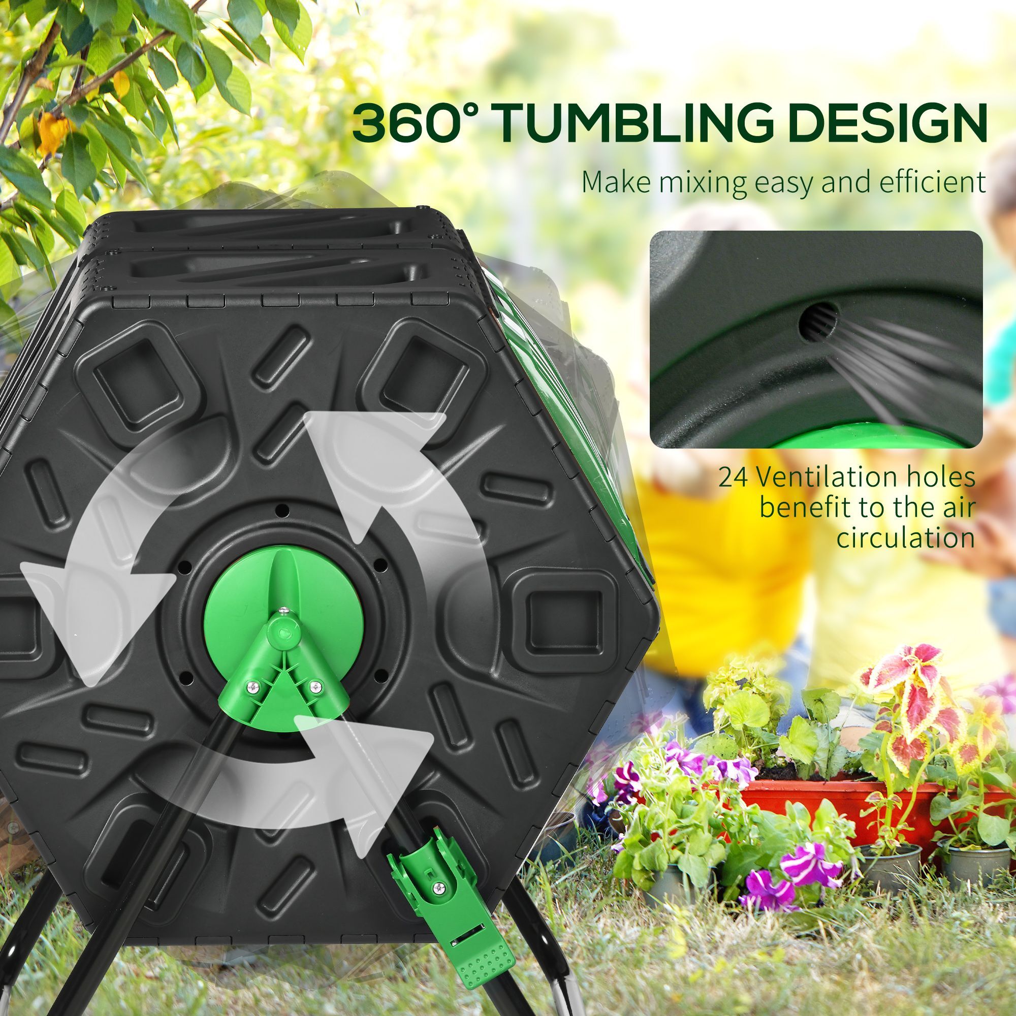 Outsunny Dual Chamber Garden Compost Bin, 130l Rotating Composter ...
