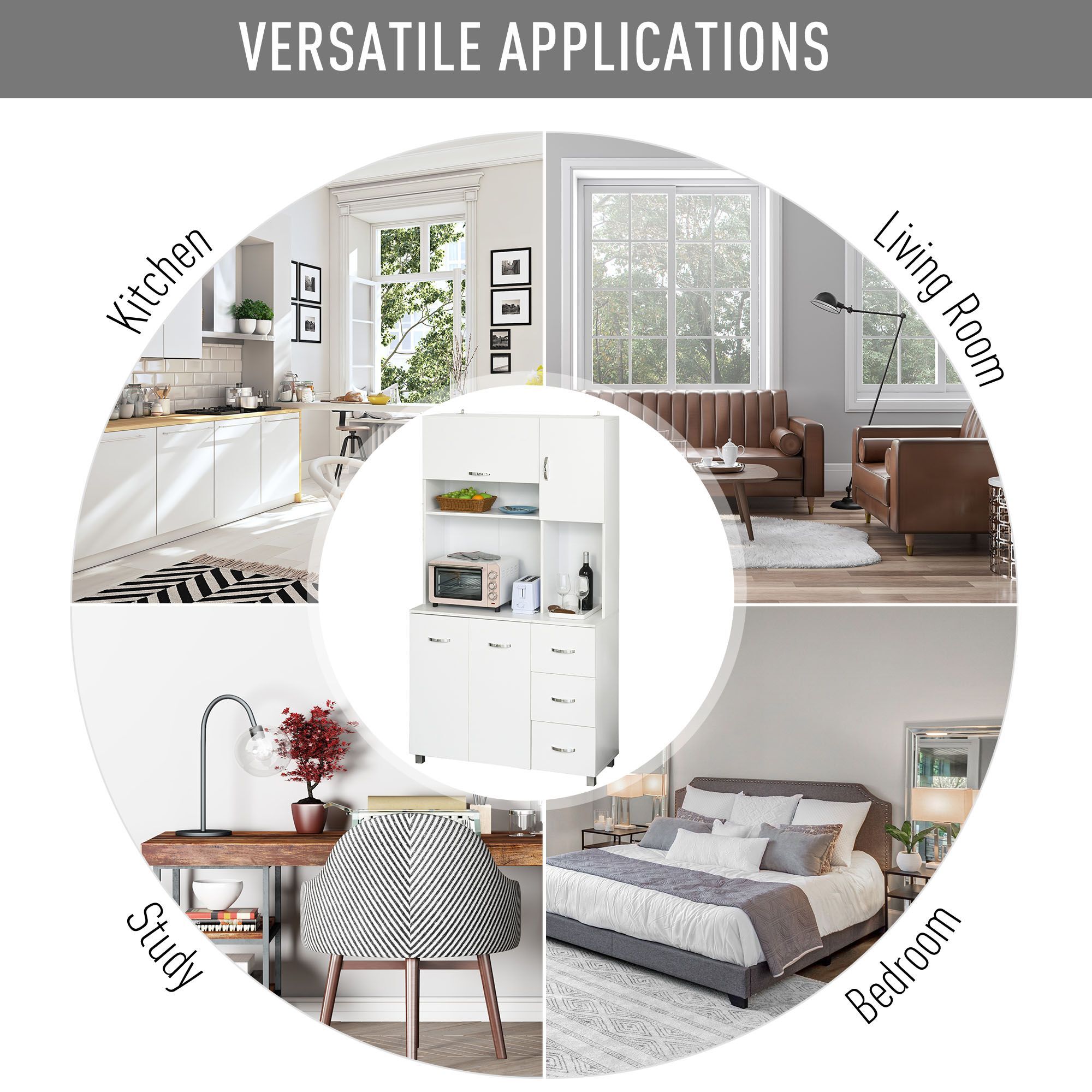 Homcom Freestanding Kitchen Storage Unit W/ Cupboard Cabinets Open ...