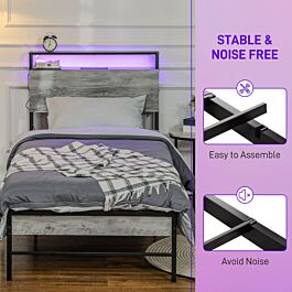 Homcom Single Steel Bed Frame, With Led Lights And Headboard Shelf ...